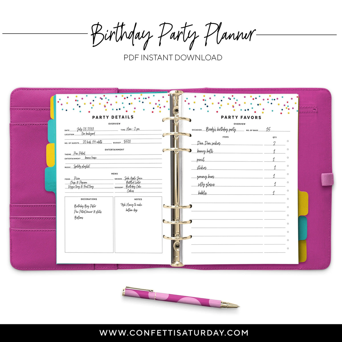 Birthday Party Printable Planner